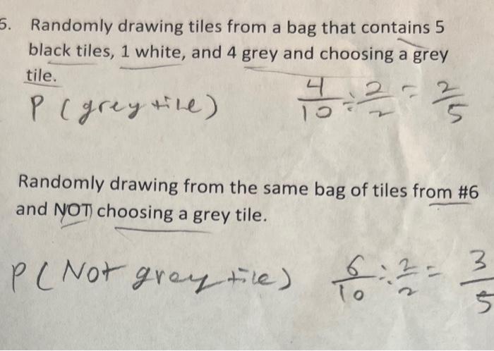 Solved 7. Randomly drawing from the same bag of tiles from | Chegg.com