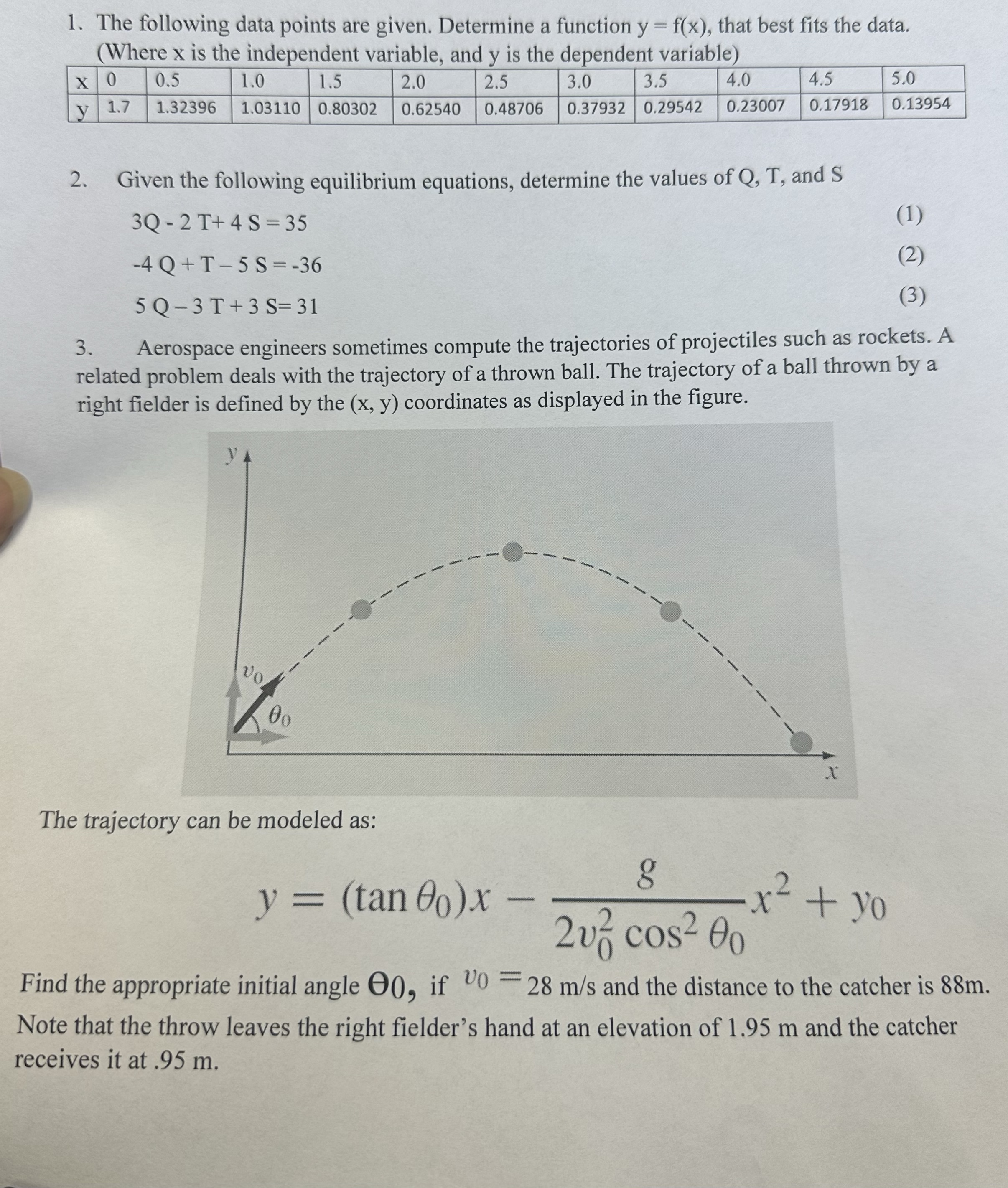 Solved by an EXPERT The following data points are given. Determine a | Chegg.com