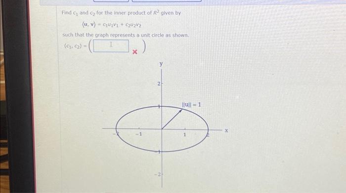 Solved Find c1 and c2 for the inner product of R2 given by | Chegg.com
