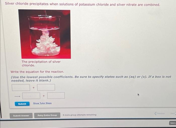Solved Silver chloride precipitates when solutions of | Chegg.com
