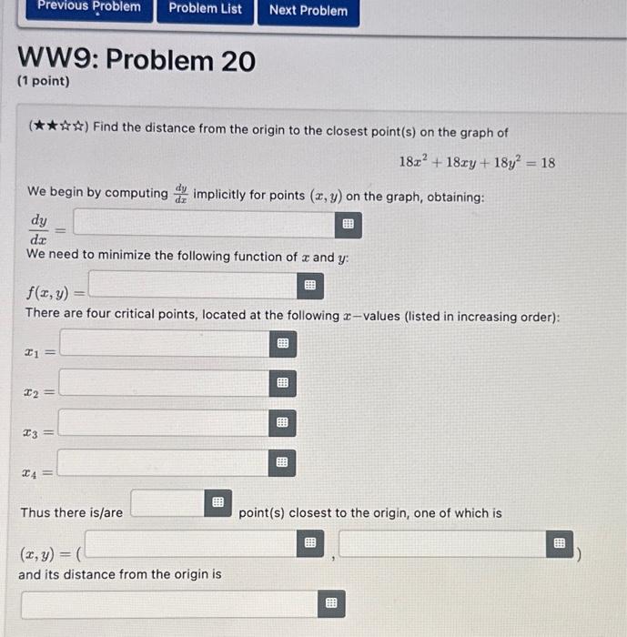 Solved Previous Problem Problem List Next Problem WW9: | Chegg.com