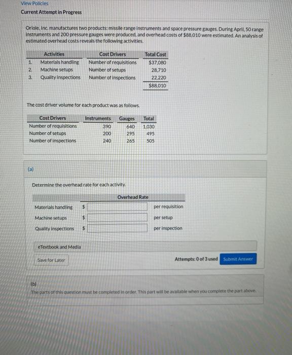Solved View Policies Current Attempt in Progress Oriole, | Chegg.com