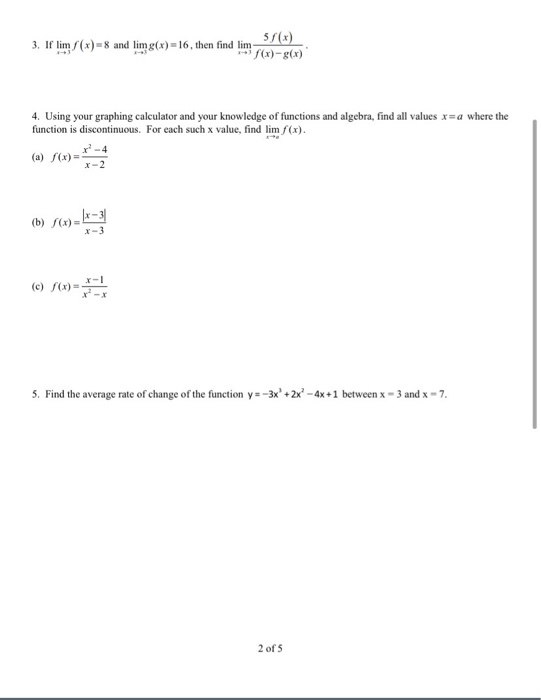 Solved MATH 1325 NAME CALCULUS FOR BUSINESS AND SOCIAL | Chegg.com
