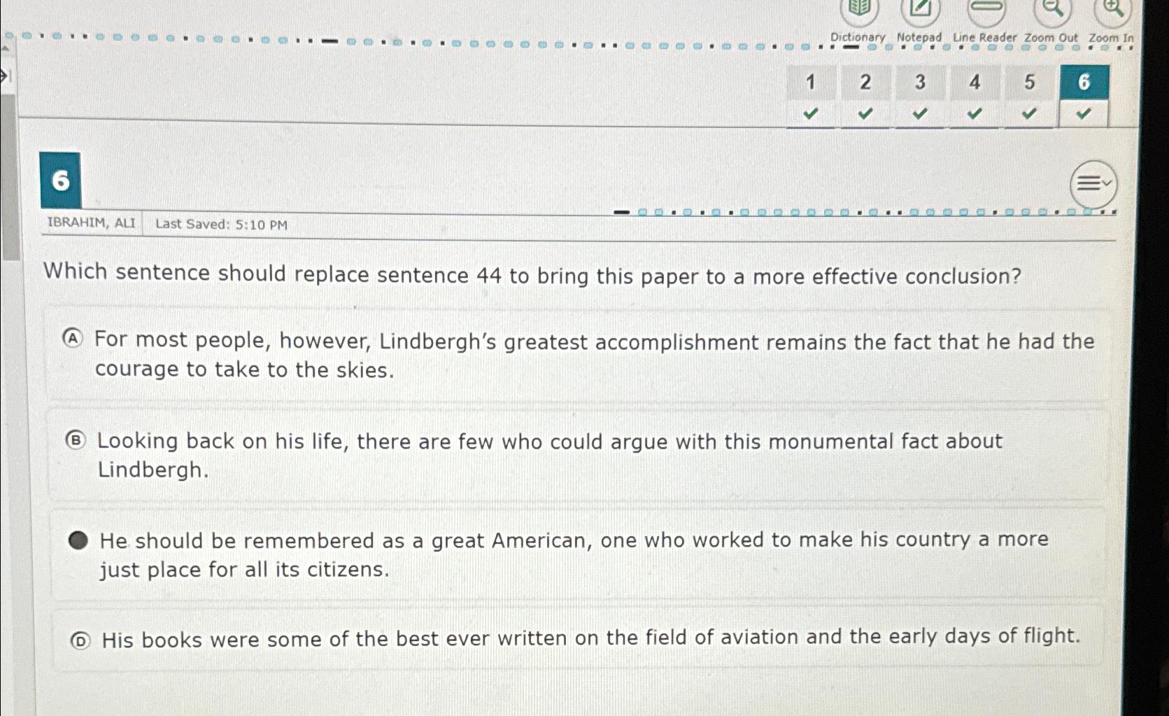 Solved IBRAHIM, ALI Last Saved: 5:10 ﻿PMWhich sentence | Chegg.com