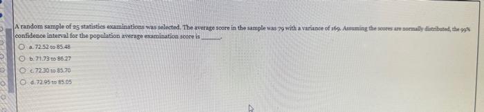 Solved A random sample of 25 statistics examinations was | Chegg.com