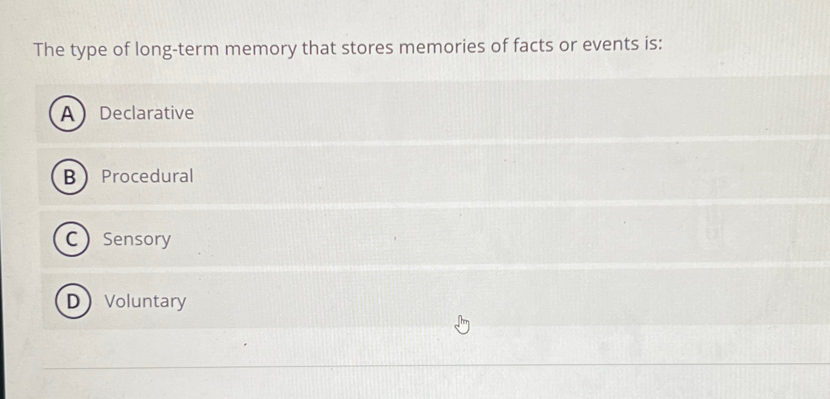 Solved The type of long-term memory that stores memories of | Chegg.com