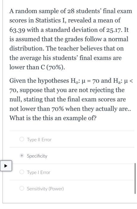Solved A random sample of 28 students' final exam scores in | Chegg.com