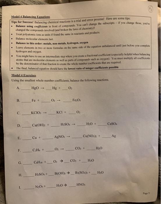 Solved . Model 4 Balancing Equations Tips for Success! | Chegg.com