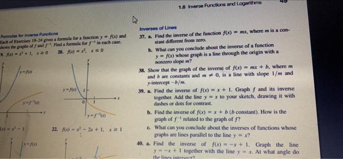 Solved Formulas for Inverse Functions Each of Exercises | Chegg.com