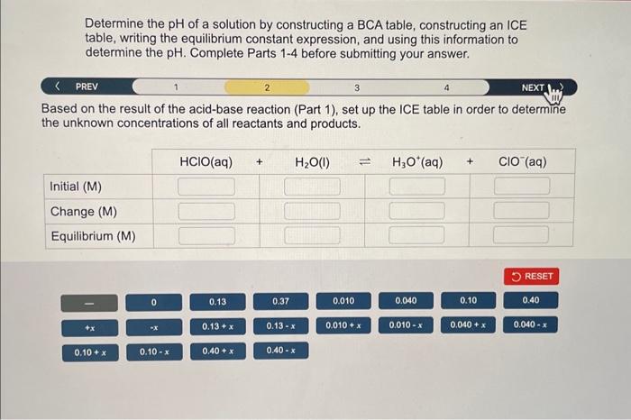 Solved Determine the pH of a solution by constructing a BCA | Chegg.com