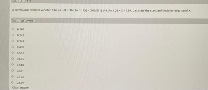 Solved Westion 4 A continuous random variable Xhas a pdf of | Chegg.com
