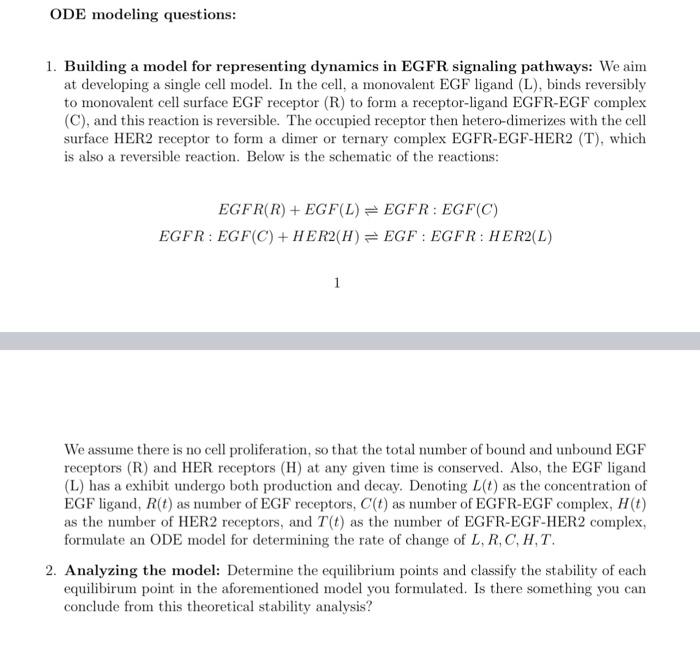 Solved ODE modeling questions: 1. Building a model for | Chegg.com