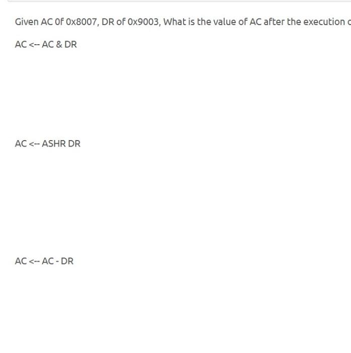 Solved Given AC of 0×8007, DR of 0×9003, What is the value | Chegg.com