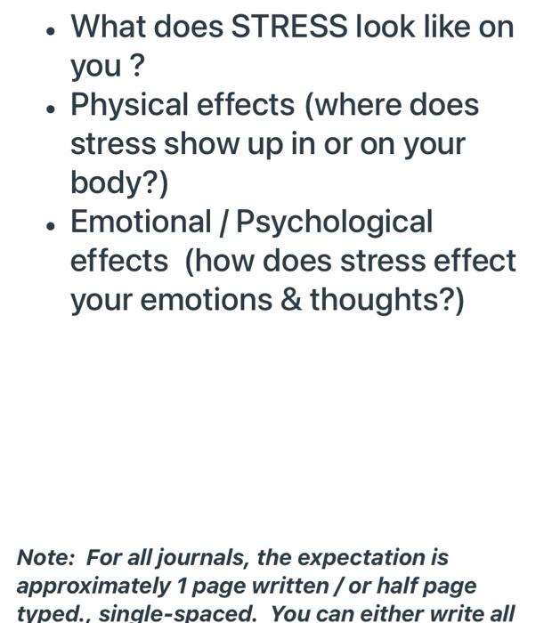 Solved . What does STRESS look like on you? • Physical | Chegg.com