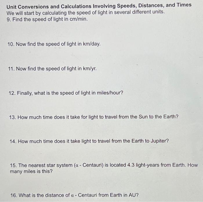 Solved Unit Conversions and Calculations Involving Speeds, | Chegg.com
