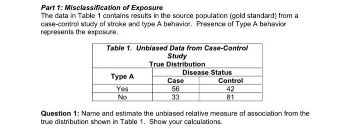 Solved Part 1: Misclassification of Exposure The data in | Chegg.com