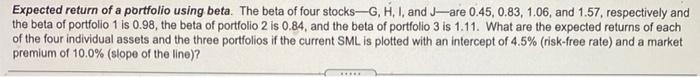 Solved Expected return of a portfolio using beta. The beta | Chegg.com