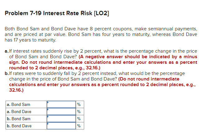 Solved Problem 7-19 ﻿Interest Rate Risk [LO2]Both Bond Sam | Chegg.com