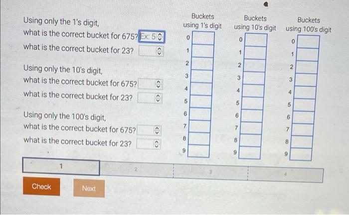 Solved Using only the 1's digit, Buckets Buckets using 1's | Chegg.com