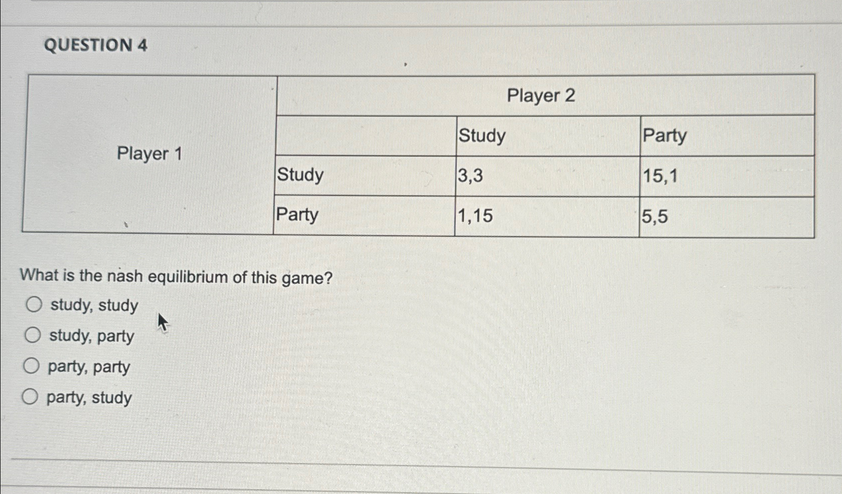 Solved QUESTION 4\table[[Player 1,Player | Chegg.com
