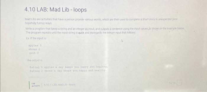 Solved Mad Libs are activities that have a person provide | Chegg.com