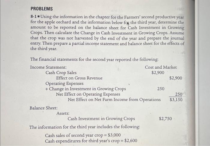Solved PROBLEMS 8-1 Using the information in the chapter for | Chegg.com
