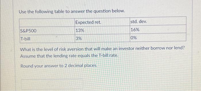 Solved Use the following table to answer the question below. | Chegg.com