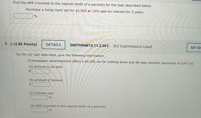 Solved Find the APR (rounded to the nearest tenth of a | Chegg.com