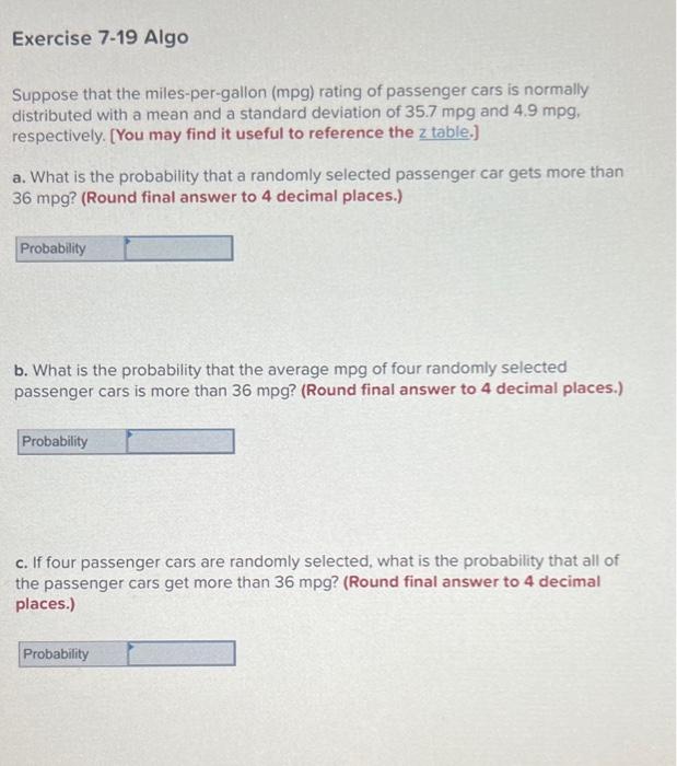 Solved Suppose that the miles-per-gallon (mpg) rating of | Chegg.com
