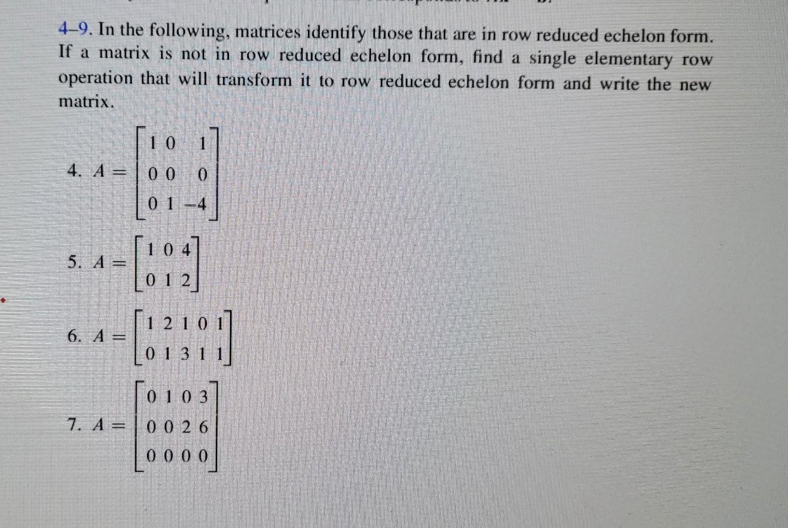 Solved 4-9. In the following, matrices identify those that | Chegg.com