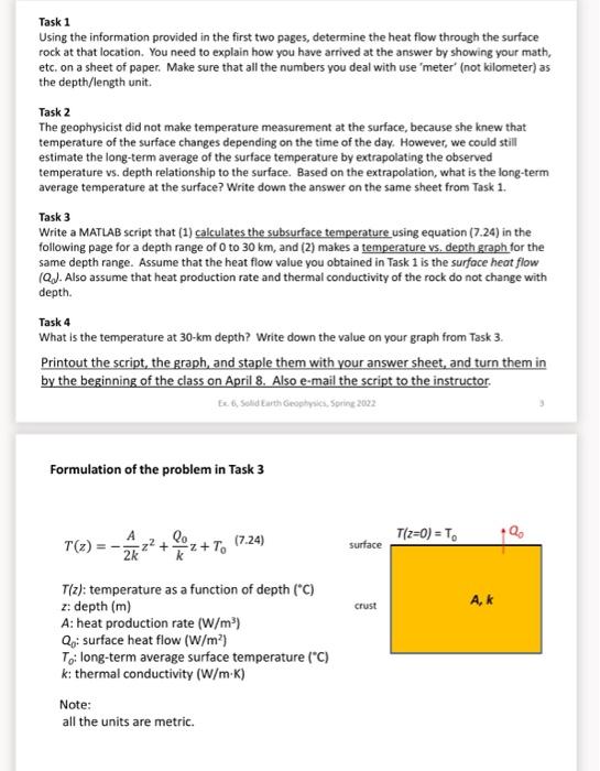 Solved Solid Earth Geophysics Exercise #6: Calculation of | Chegg.com