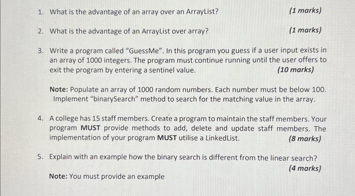 Solved 1. What is the advantage of an array over an | Chegg.com