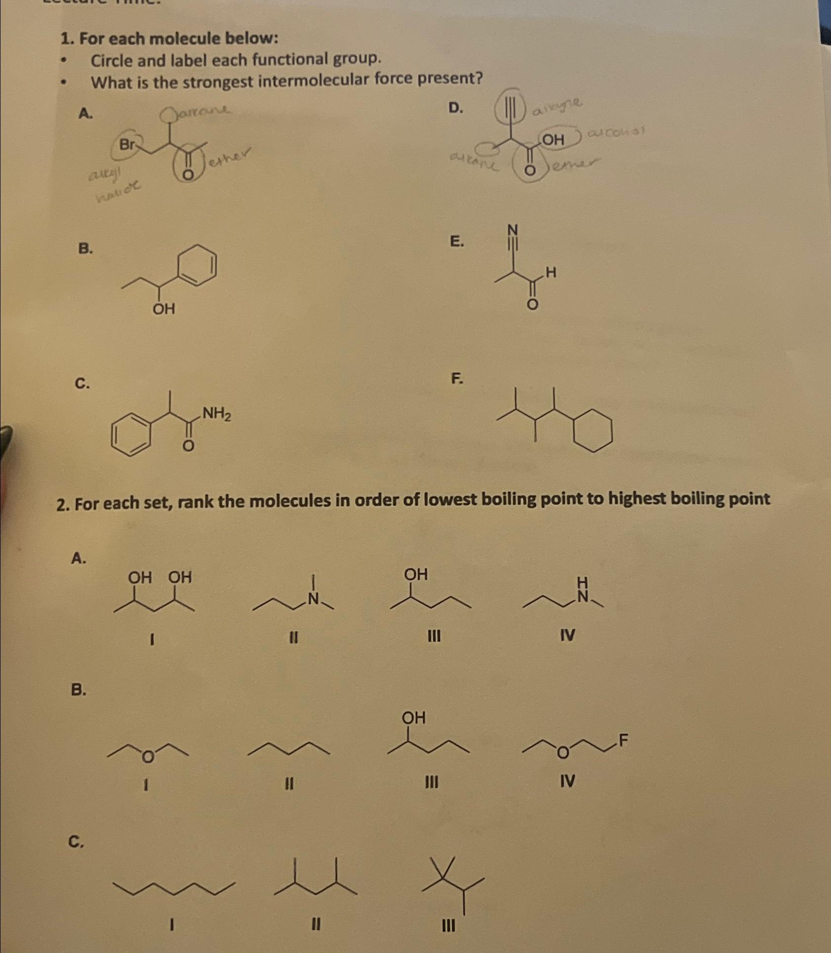 Solved For each molecule below:Circle and label each | Chegg.com