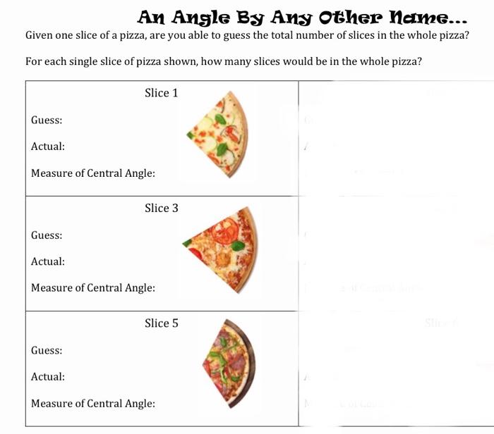 Solved An Angle By Any Other name... Given one slice of a | Chegg.com