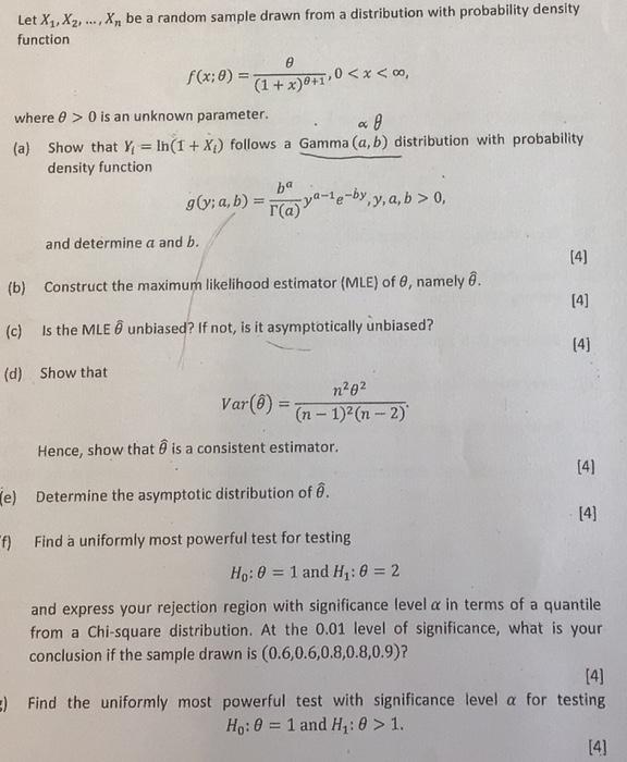 Solved Let X1,X2,…,Xn be a random sample drawn from a | Chegg.com