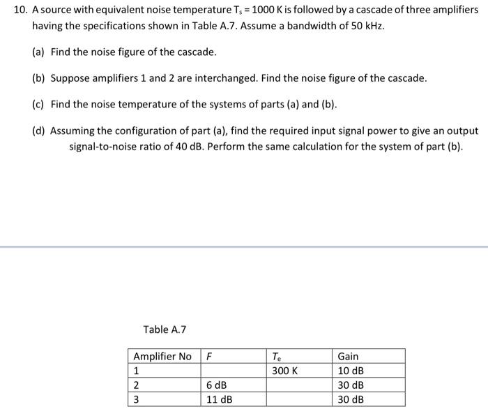 Solved 10. A source with equivalent noise temperature | Chegg.com