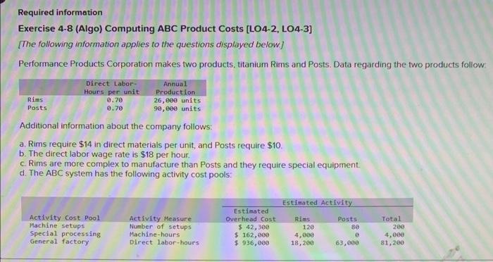 Solved Required information Exercise 4-8 (Algo) Computing | Chegg.com