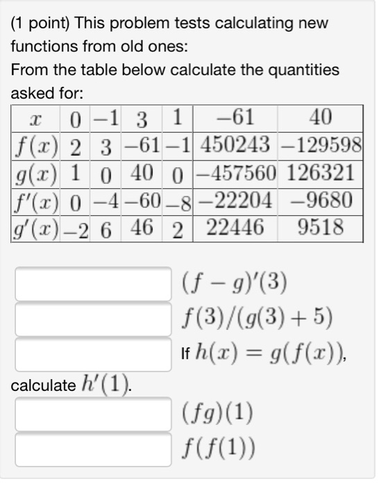 Solved (1 point) This problem tests calculating new | Chegg.com