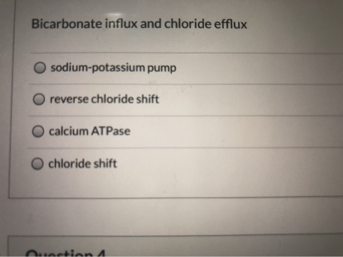 Solved Bicarbonate influx and chloride efflux | Chegg.com