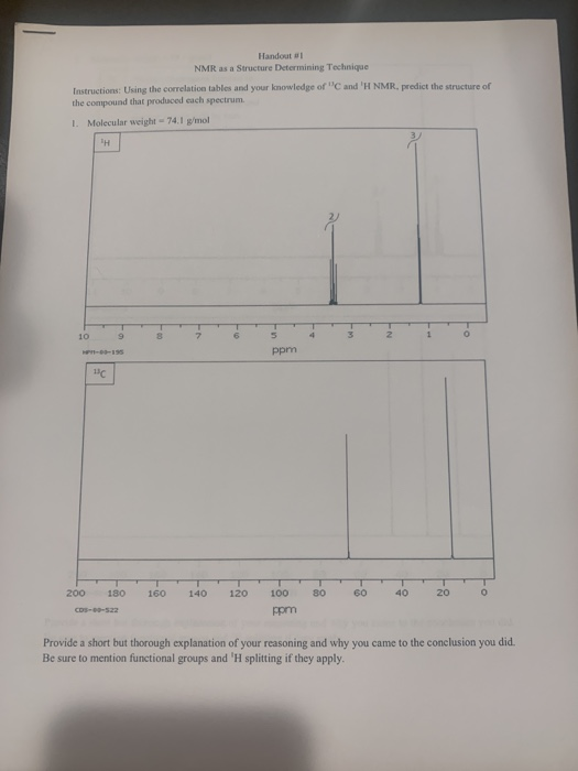 Solved Handout NMR as a Structure Determining Technique | Chegg.com