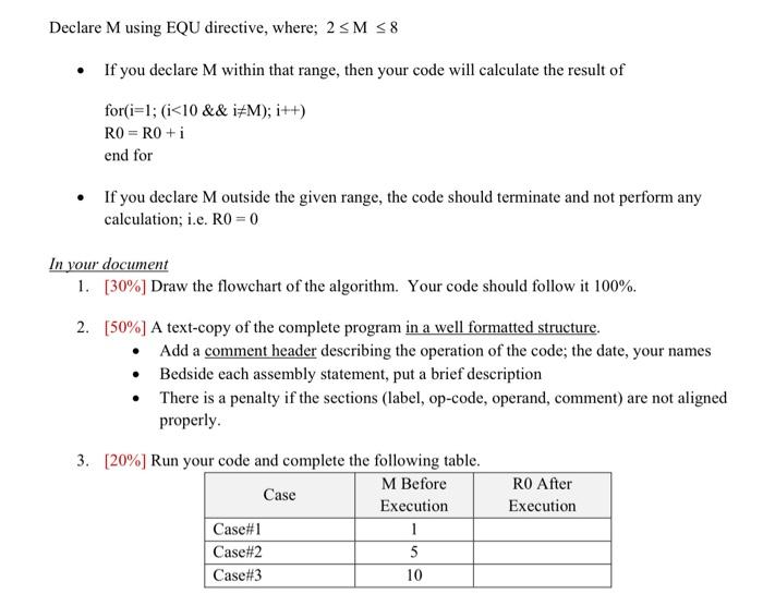 Solved Declare M using EQU directive, where; 2≤M≤8 - If you | Chegg.com