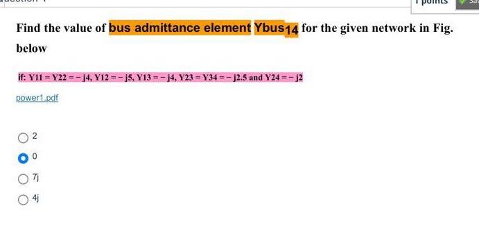 Solved Find the value of bus admittance element Ybus14 for | Chegg.com