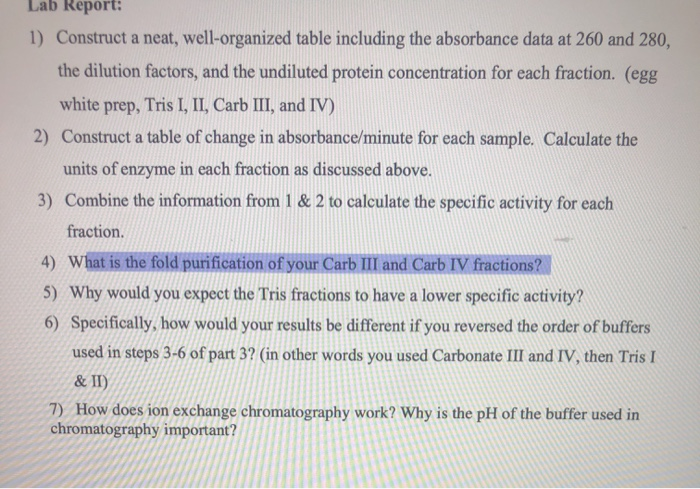 Lab Report: 1) Construct a neat, well-organized table | Chegg.com