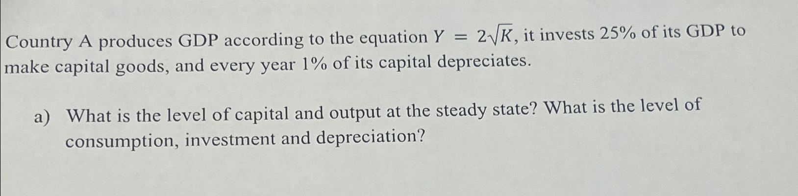 Solved Country A produces GDP according to the equation | Chegg.com
