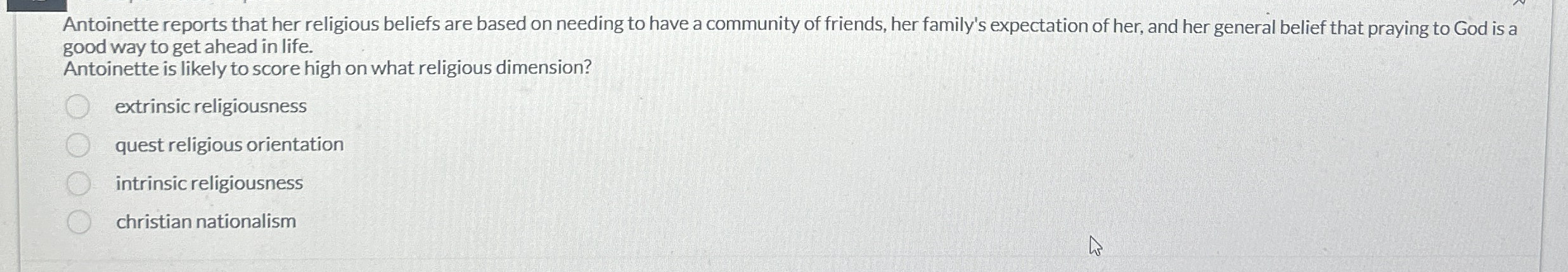 Solved Antoinette reports that her religious beliefs are | Chegg.com