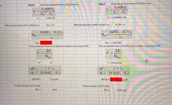 Step 4 Step 5 Calculate pressure drop in DC/Annulus | Chegg.com