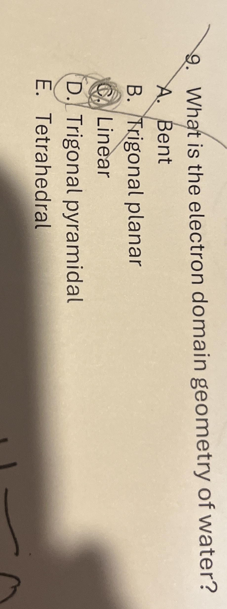 Solved What is the electron domain geometry of water?A. | Chegg.com