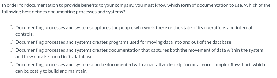Solved In order for documentation to provide benefits to | Chegg.com