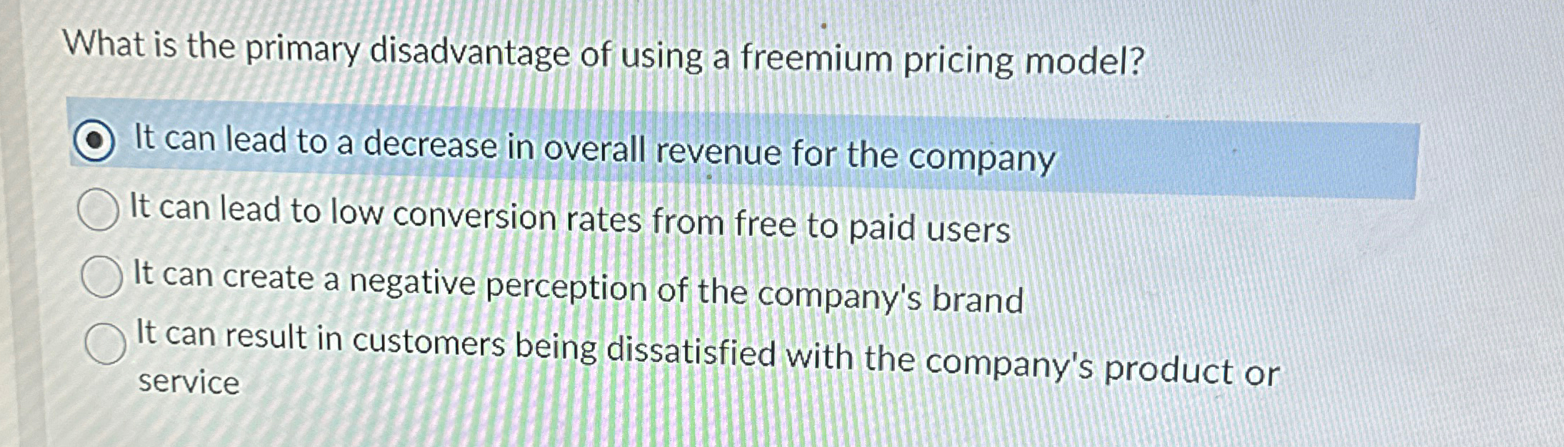Solved What is the primary disadvantage of using a freemium | Chegg.com