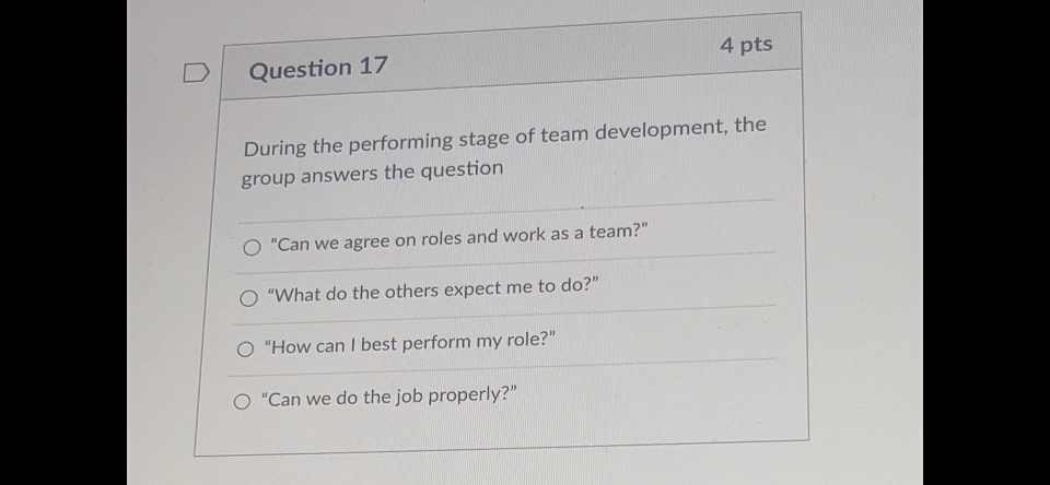 Solved Question 174 ﻿ptsDuring the performing stage of team | Chegg.com